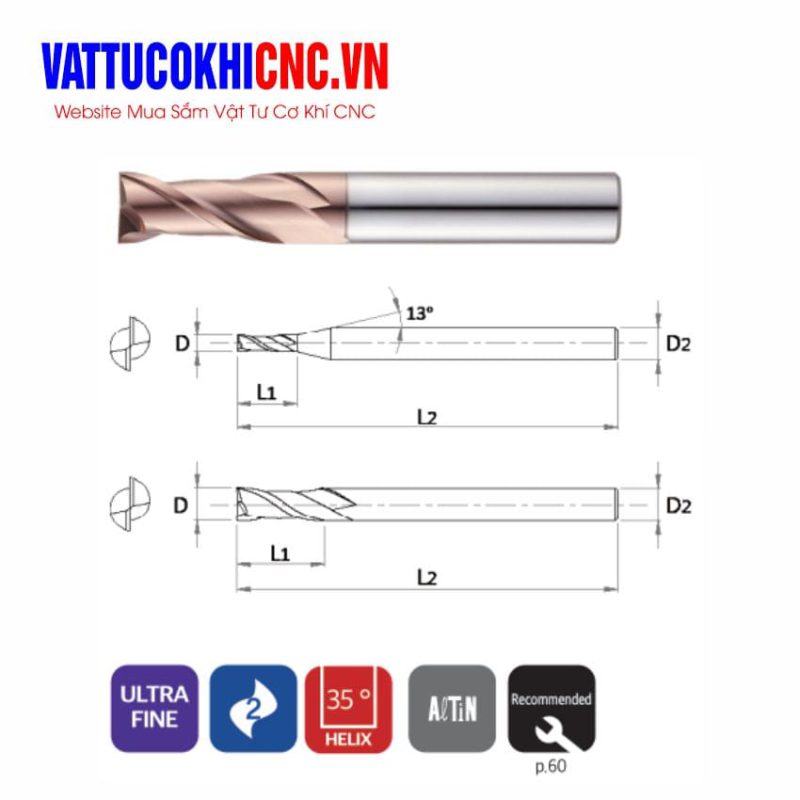 Dao Phay Ngón ESE712 2F Hợp Kim Của Widin - Dao Phay Thép 63HRC